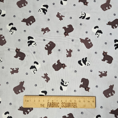 Grey Panda and Brown Bears Fabric - Small Things Wild Animals from ...