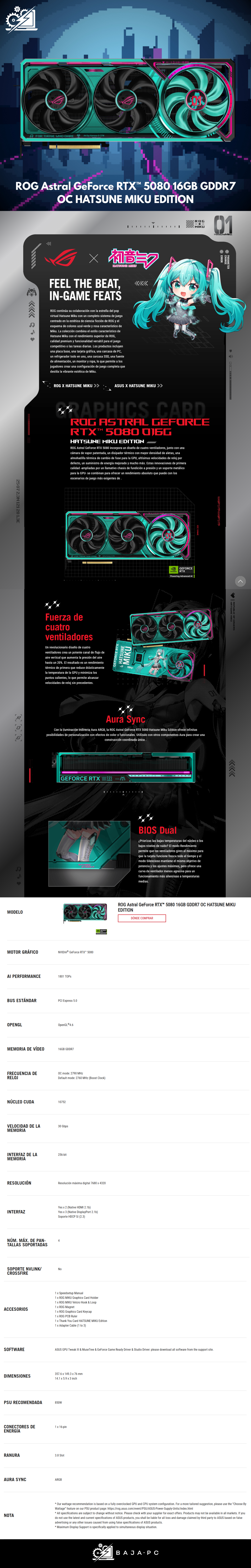 Tarjeta de Video ASUS ROG NVIDIA GeForce RTX 5080 OC Edición Hatsune ...