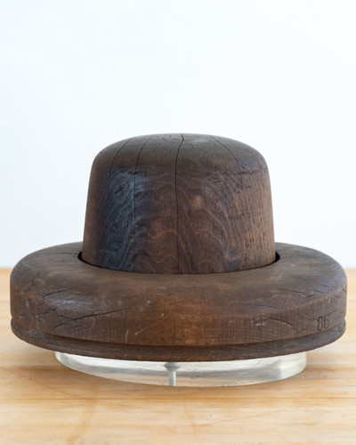 Antique Wood Hat Form w/ Brim on a Lucite Base | The Blue Door