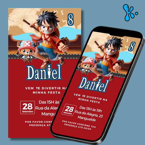 Convite Digital One Piece com Luffy e Chopper – Personaliza e Envia em ...