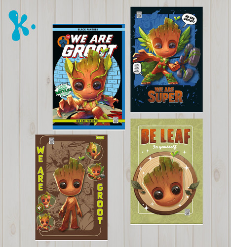 Conjunto 4 Cartazes A4 Groot 2 | KidsArt