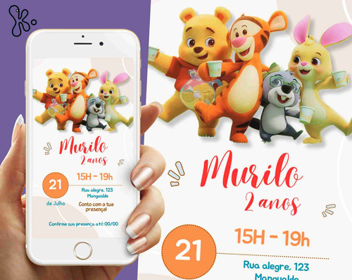 Convite Digital Playdate with Winnie the Pooh para Aniversário Moderno ...