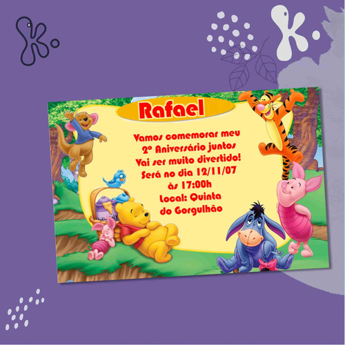 Convite Digital Winnie The Pooh e Amigos na Floresta para Aniversário ...