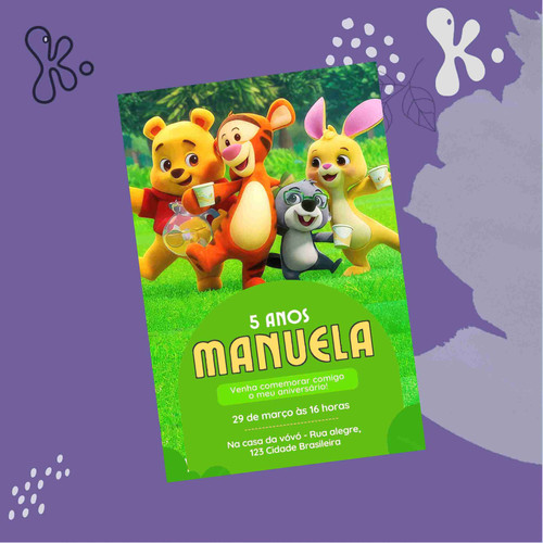 Convite Digital Playdate with Winnie the Pooh Verde para Aniversário ...