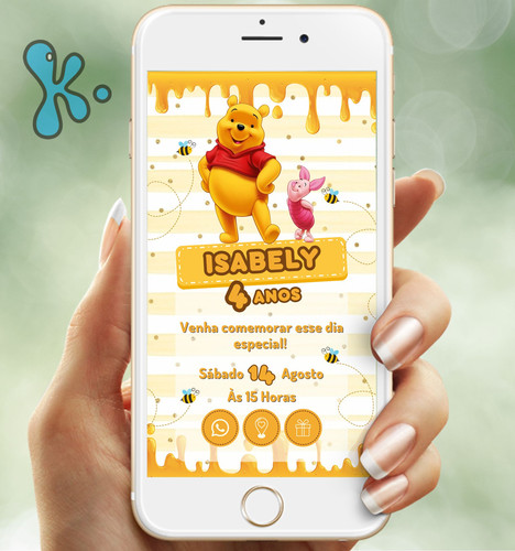 Convite Interativo Winnie the Pooh PDF com mel e personagens adoráveis ...
