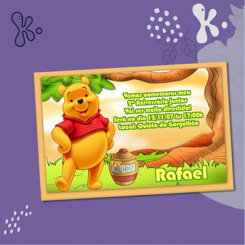 Convite Digital Winnie The Pooh Clássico para 2.º Aniversário de Menino ...