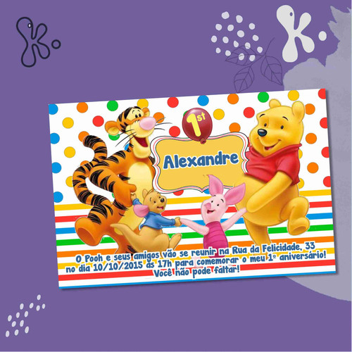 Convite Digital Winnie The Pooh Colorido para Aniversário de Menino ...