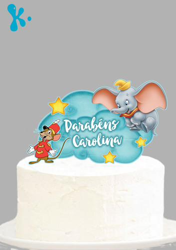 Topo de Bolo Dumbo Personalizado – Com Nuvem e Nome da Criança | KidsArt