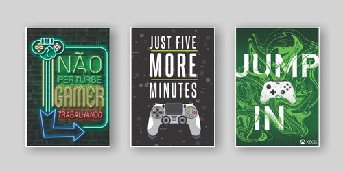 Conjunto 3 Cartazes A4 Gamer | KidsArt