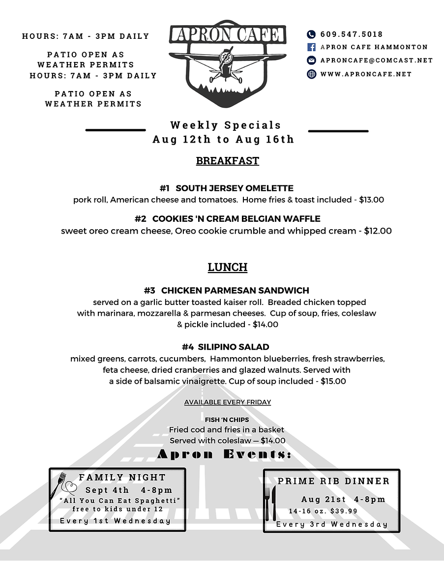 WEEKLY SPECIALS | Apron Cafe