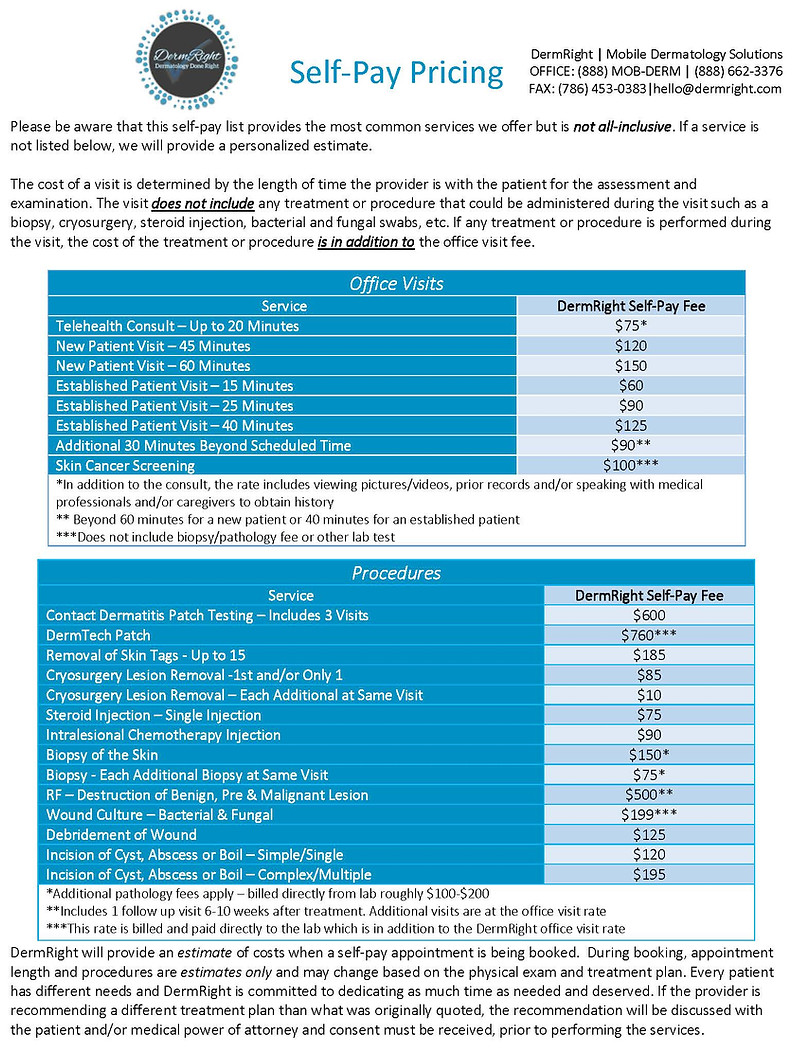 Self-Pay Pricing | DermRight