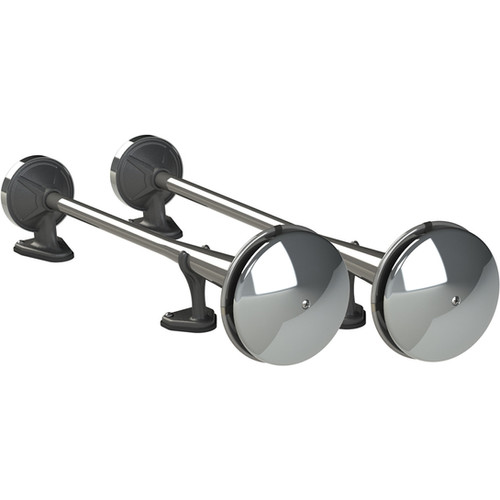 MGT Set of Stainless Steel Air Horns 12V/24V + Chromed shields | Marco Pump