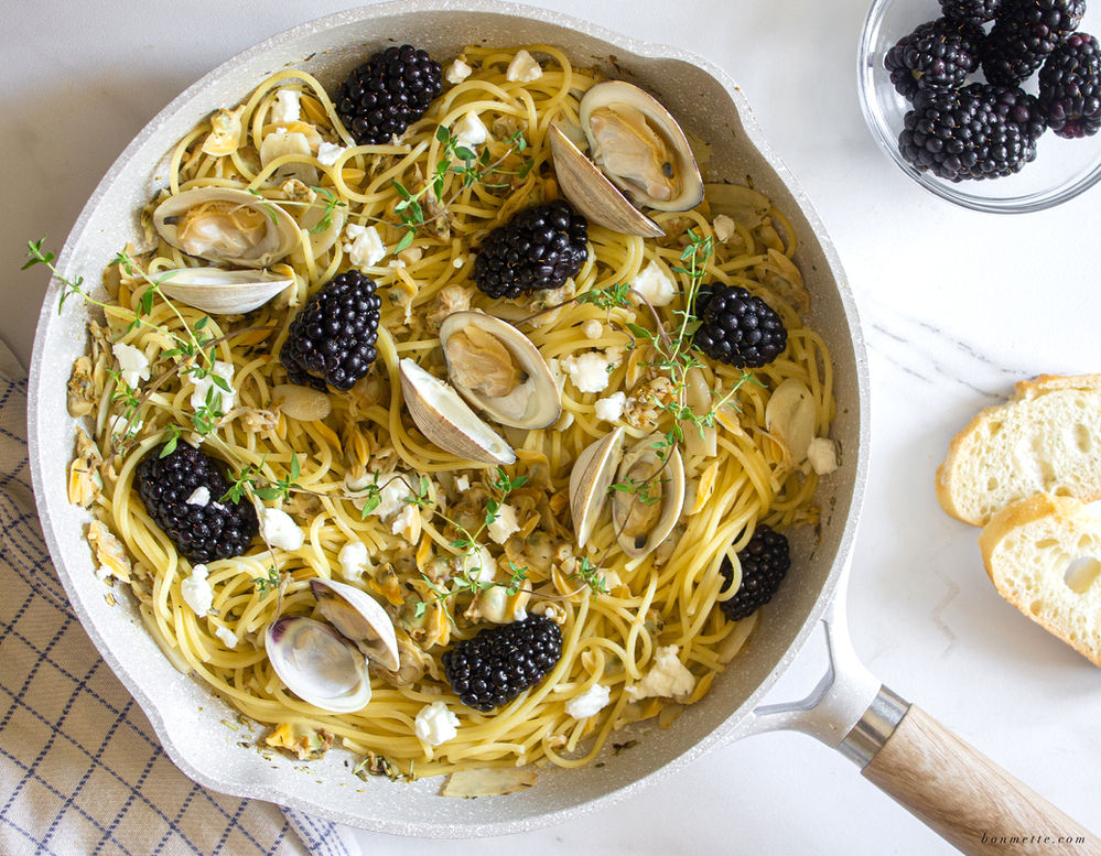 blackberry & goat cheese clam pasta