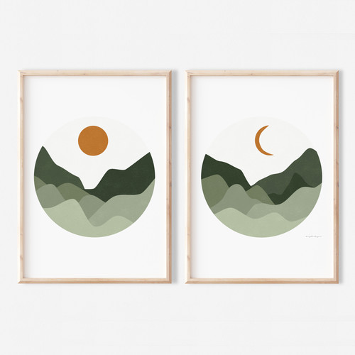 Dual Circle Serenity: Mountain Landscape Diptych Poster ...