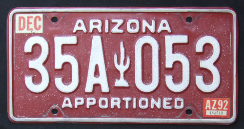 Arizona 1992 APPORTIONED | Plate Barn