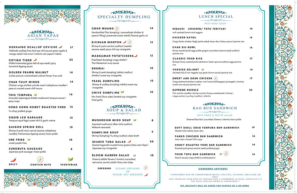 MENU | Bloom in frederick