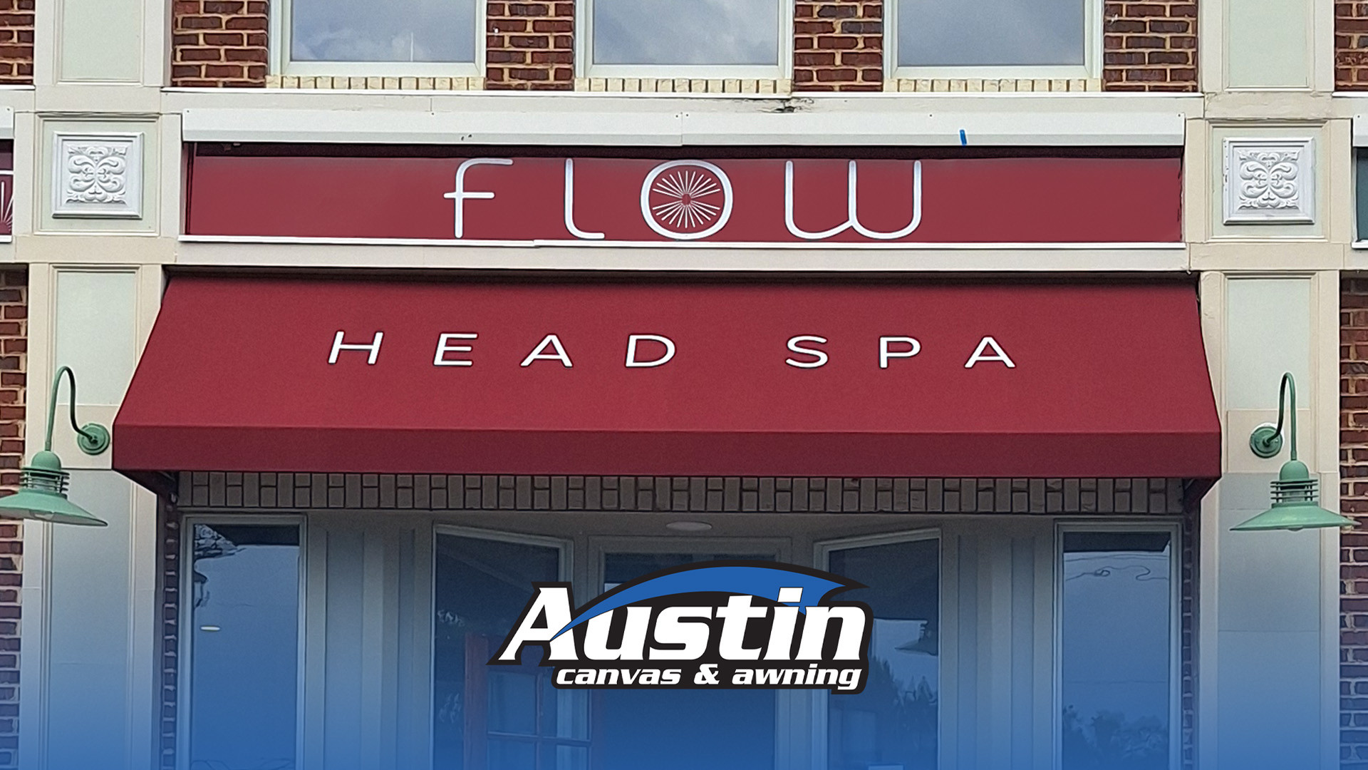 Custom Burgundy Awning Installation for Flow Head Spa