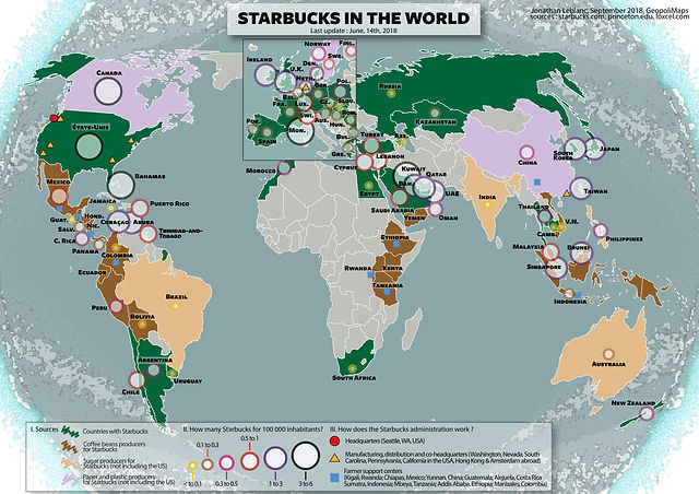 Mapa De Ubicaciones De Starbucks En El Mundo Impresión Fotográfica