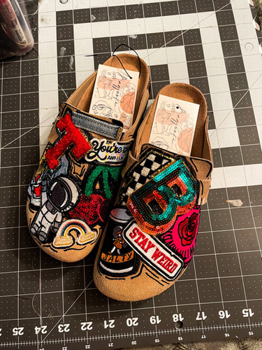 Varsity Patched Footbed Clogs | thebagjunkishop