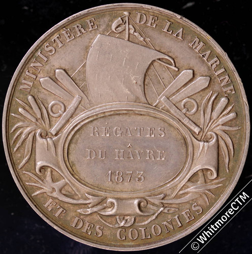 1873 France Regattas at Le Havre Medal 41mm Silver - Edge Mark Bee ...