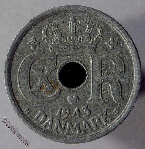 1943 Denmark Y50a 25 Ǿre Coin Zinc | whitmore