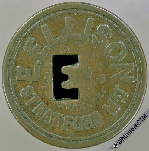Market Token Stratford 28mm 10/- E.Ellison - Copper. E shaped piercing ...