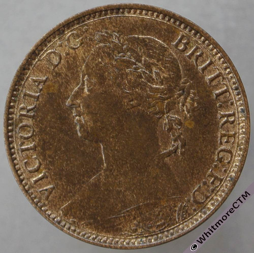 1888 British Bronze Farthing Victoria Bun Head. 50% Lustre | whitmore
