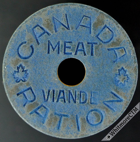 Canada WWII Meat Ration Token. 22mm blue fibre with central hole ...