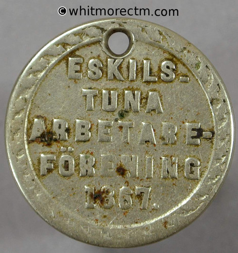Sweden Token Eskilstuna Workers Association 1867 20mm White metal ...
