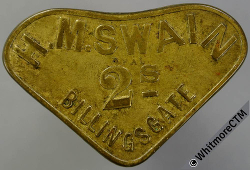 Market Token Billingsgate H.M.Swain 2s 43x28mm Irregular triangle brass ...