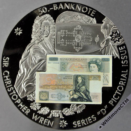 1981 British Banknote £50 Series D Medal 50mm Sir Christopher Wren ...