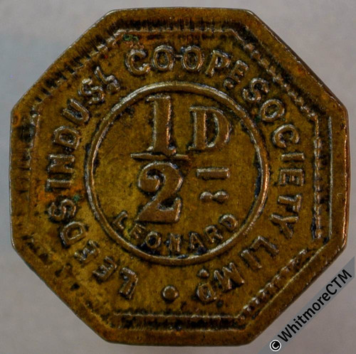 Co-Operative Society Token Leeds Industrial 19mm ½ d. Octagonal brass ...