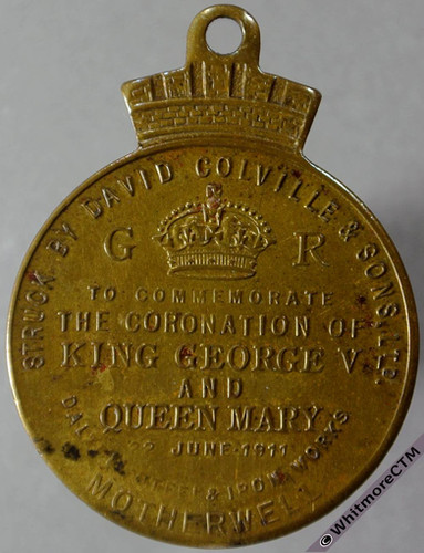 Motherwell 1911 George V Coronation Medal 25mm Bronze crown suspender ...
