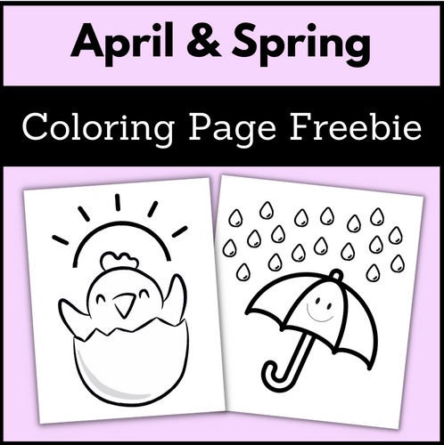 April & Spring Coloring Page Freebie Happy Chick and Rainy Umbrella ...