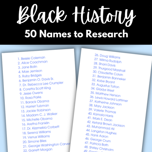 Black History Month 50 Names to Research Freebie | MBB Creations