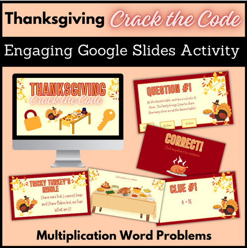 Thanksgiving Digital Math Game Multiplication Word Problems Crack the ...