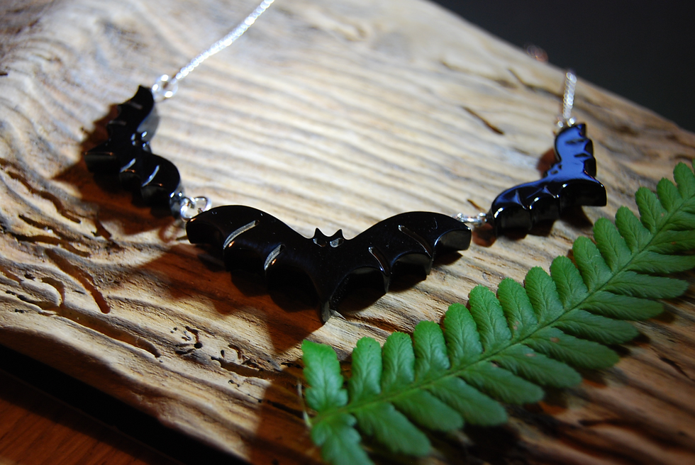Whitby Jet 3 Bat Necklace | Whitby Jet Gifts
