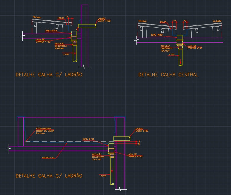 Detalhes de Calha com Ladrão - dwg - autocad