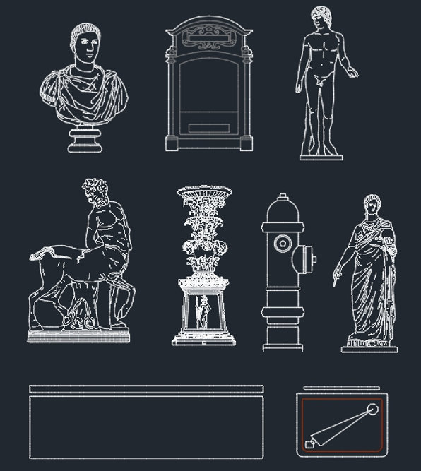 Decoração para Áreas Externas Estátuas e Esculturas - dwg - autocad