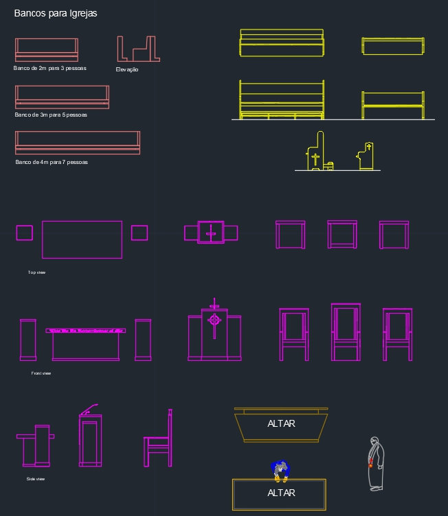 Bancos e Altar para Igreja- dwg - autocad