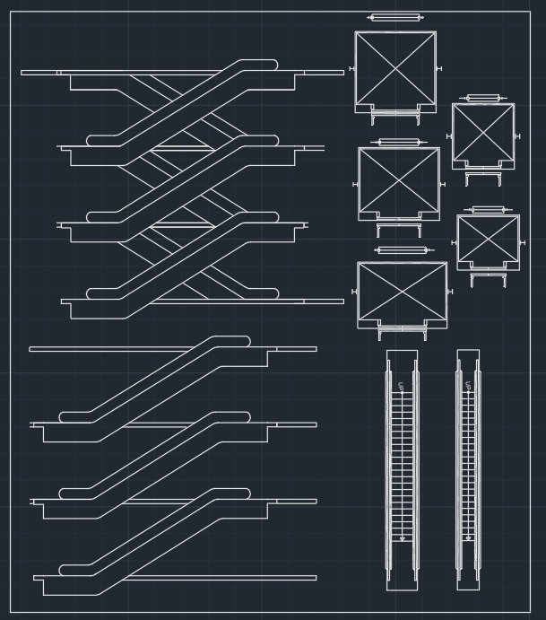 Escada Rolante e Elevadores, Planta e Vistas - dwg - autocad