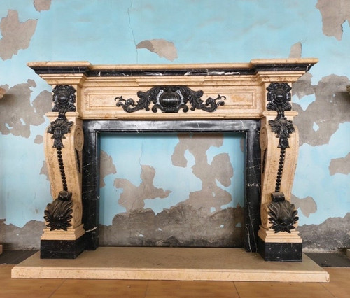 Dramatic Two-Tone Baroque Style Marble Fireplace Mantle | MD LEWIS ANTIQUES