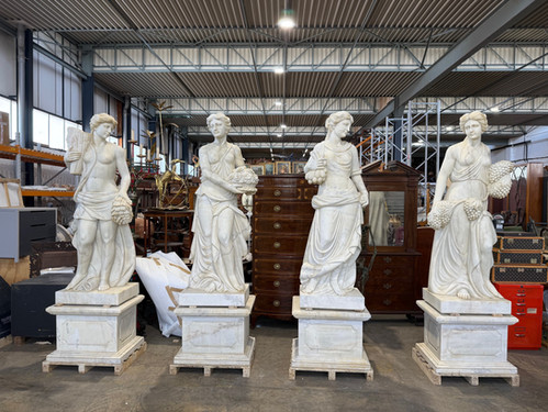 Set of Four Seasons Solid Marble Sculptures on Marble Bases – Late 20th ...