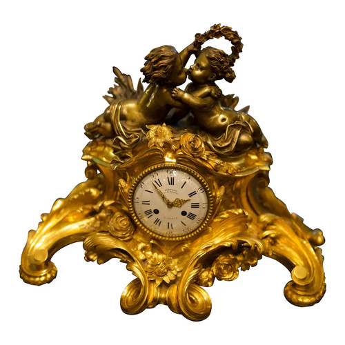 Louis XV Style 19th Century French Figural Gilt Bronze Mantel Clock ...