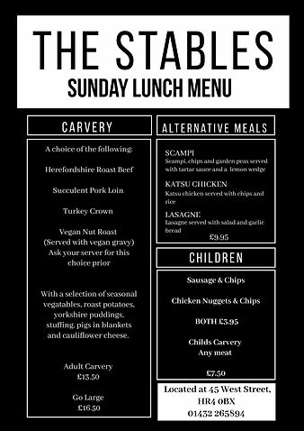 The Stables Hereford | Menu