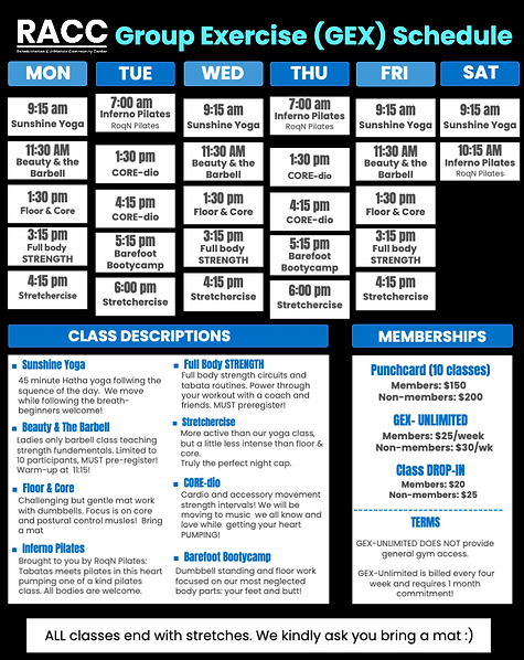 RACC Class Schedule | KitsapRACC.com