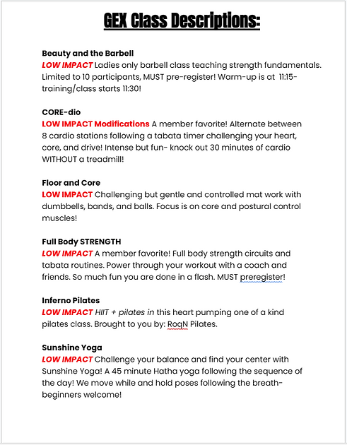 RACC Class Schedule | KitsapRACC.com