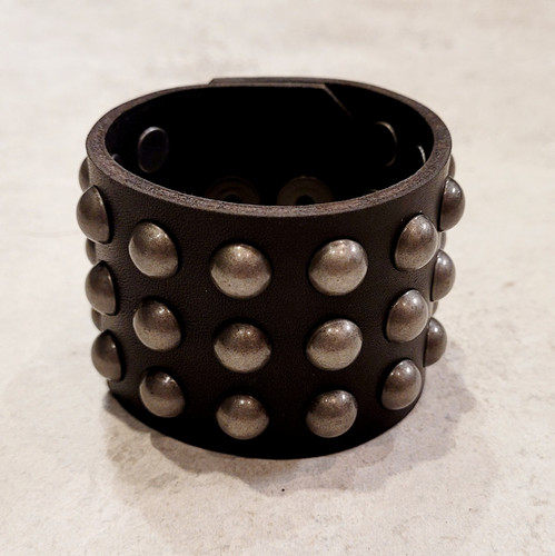 Leather Cuff with Antique Silver Dome Studs | DanMigaDesigns
