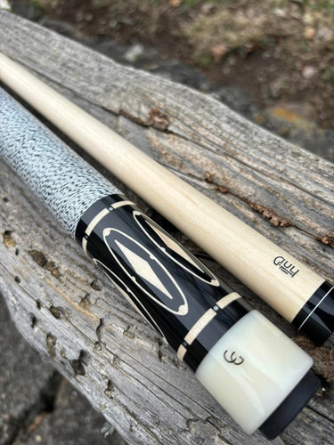 Model CG100b: 4 point cue w/ ebony rear with maple inlays, 3/8 x 10 pin | Giuli Custom Cues