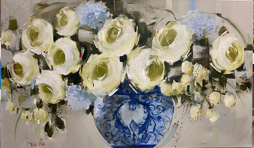 White roses in Delft pot | MBGallery